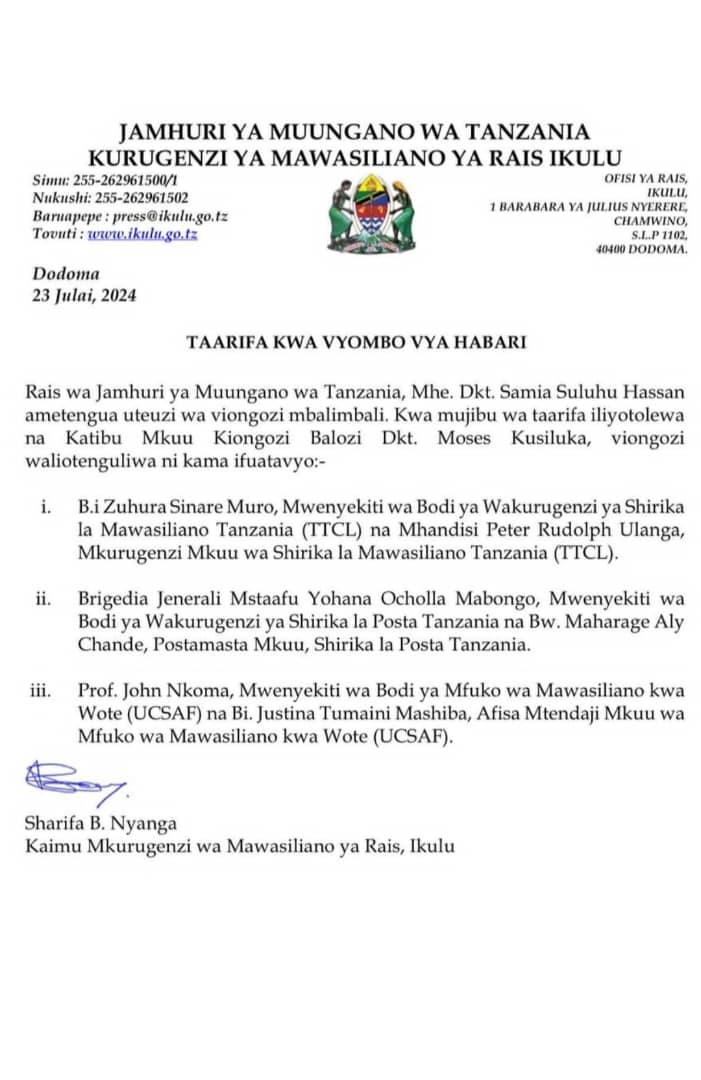 Vigogo wa TTCL, UCSAF, Shirika Posta watenguliwa | Nipashe